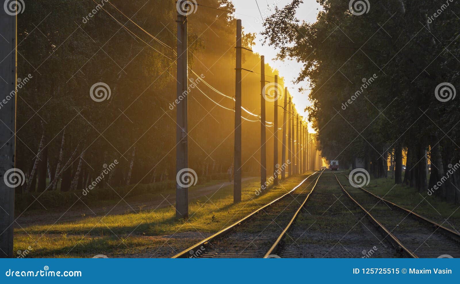 Railroad Tracks without a Train in the Rays of Sunset. Stock Image ...
