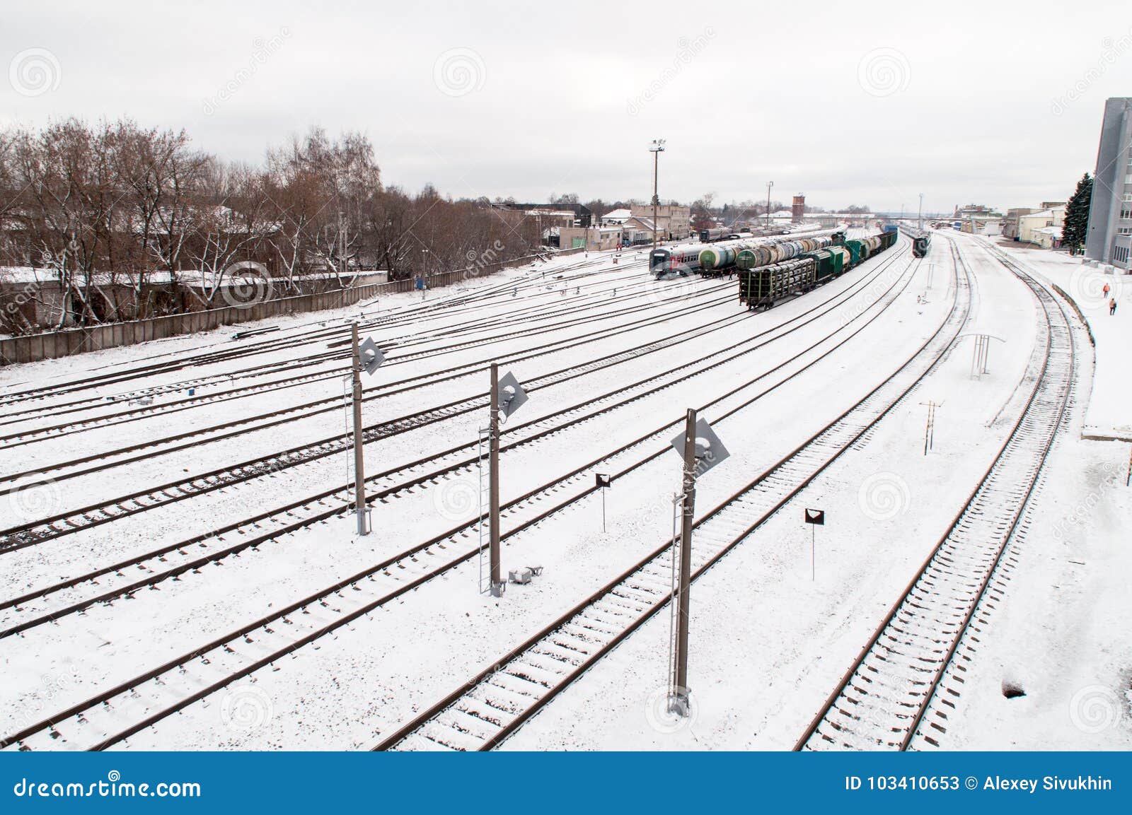 Railroad tracks in winter stock image. Image of industry - 103410653