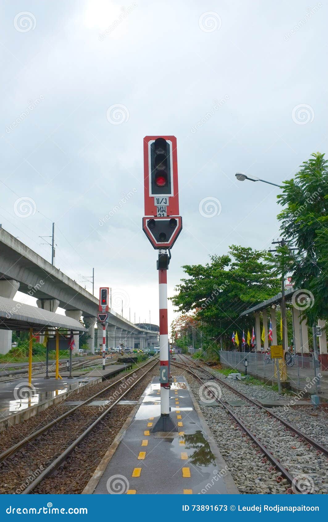 Railroad Traffic Light And Overhead Lines Royalty-Free Stock Photo ...
