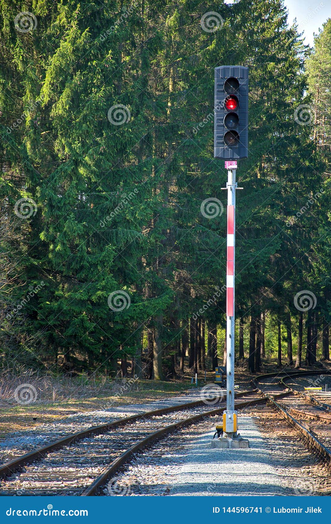 Railroad Traffic Light on Which Red Lights. Construction of Railway ...