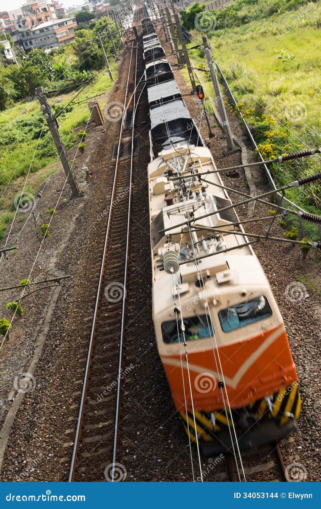 Railroad with train stock photo. Image of train, direction - 34053144