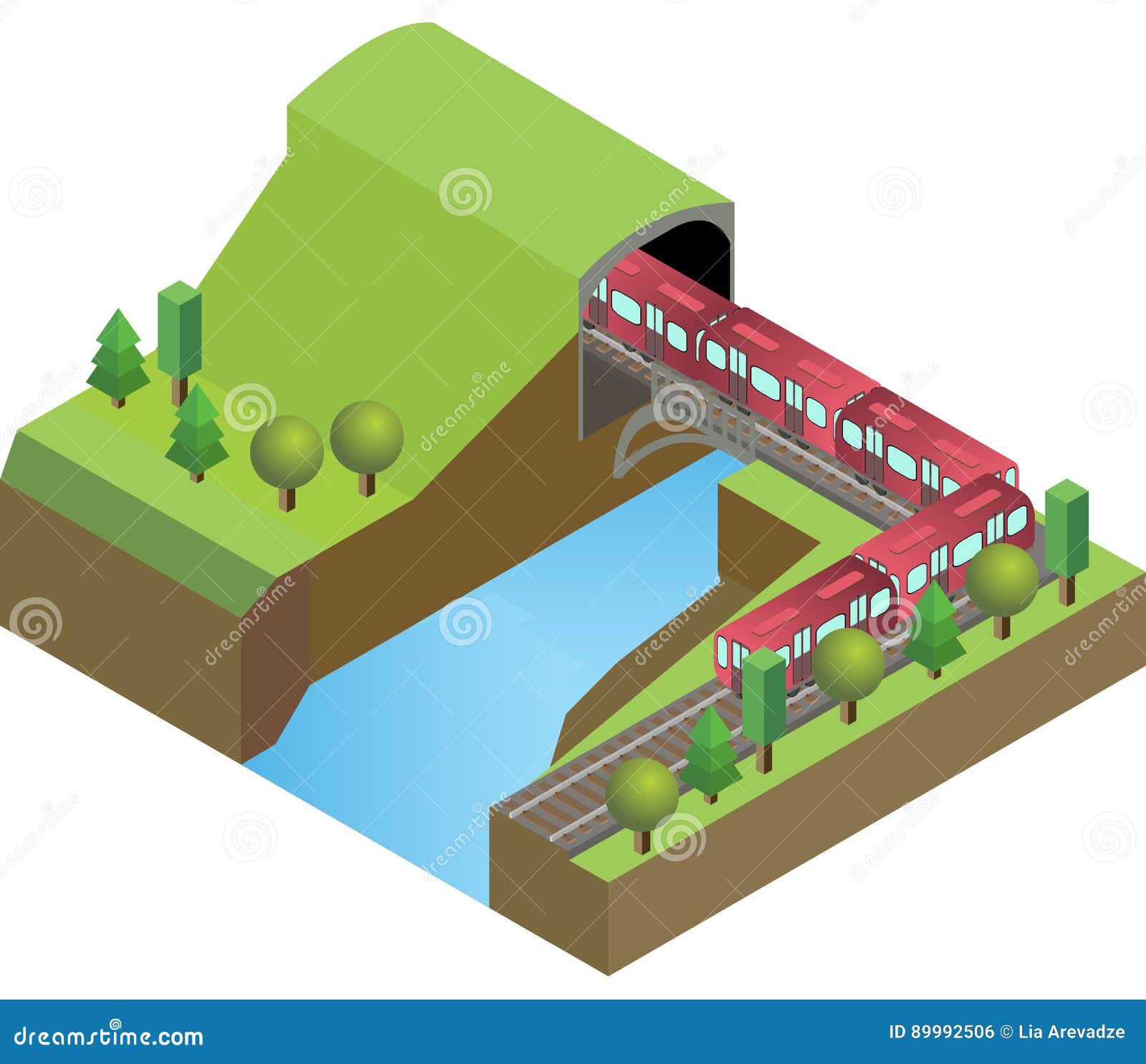 Railroad Tunnel With Train, Bridge Above The River, On Nature ...
