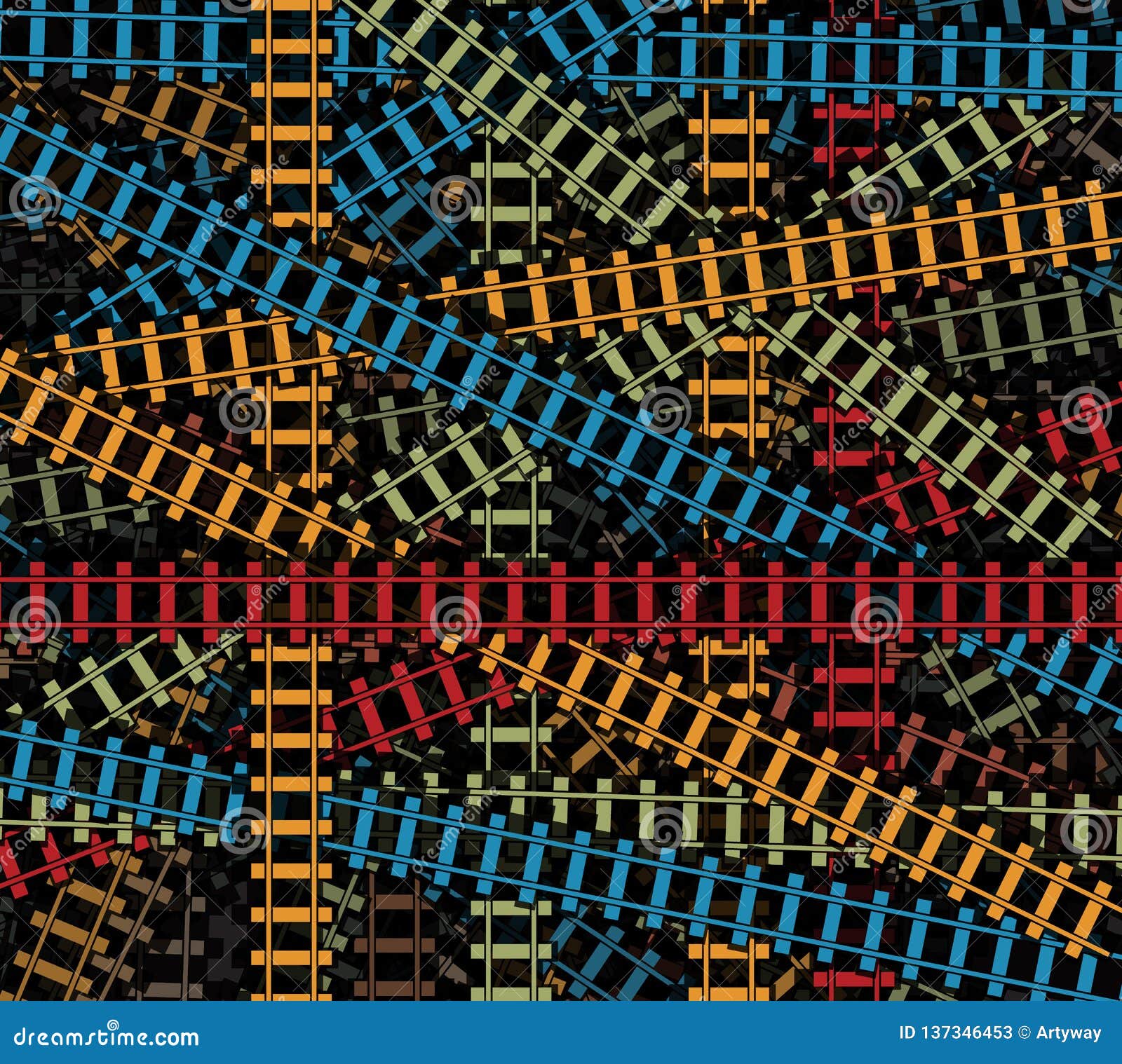 Railroad Vector Texture, Intersected Railroad Tracs, Railway Colored ...