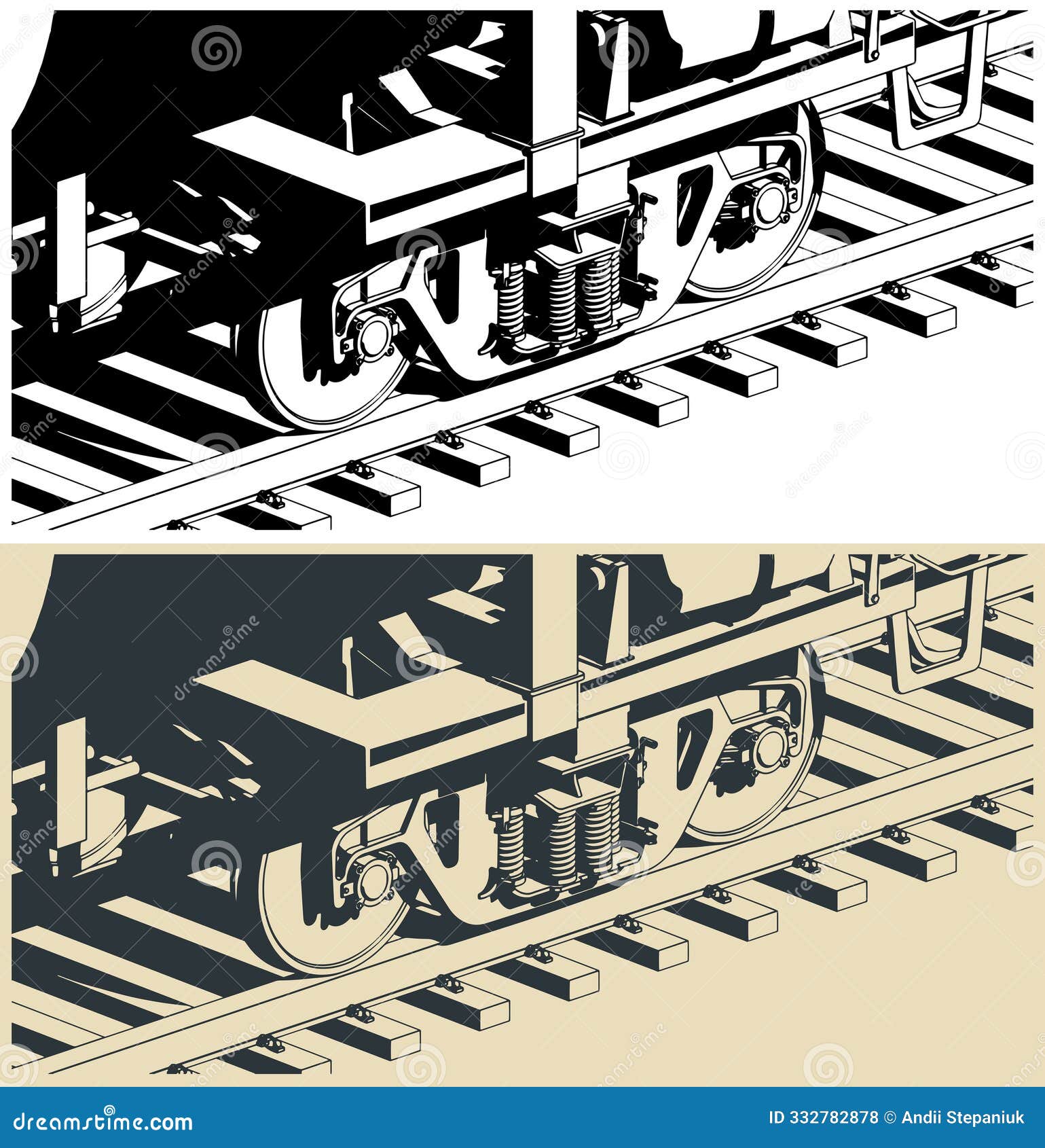 Railroad Wagon Freight Bogie Close-up Stock Vector - Illustration of ...