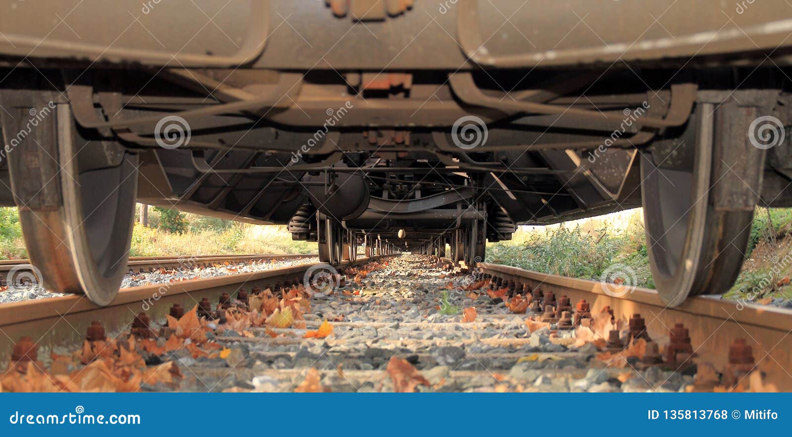 Railroad Wagon Seen from Below, View of the Undercarriage Stock Photo ...