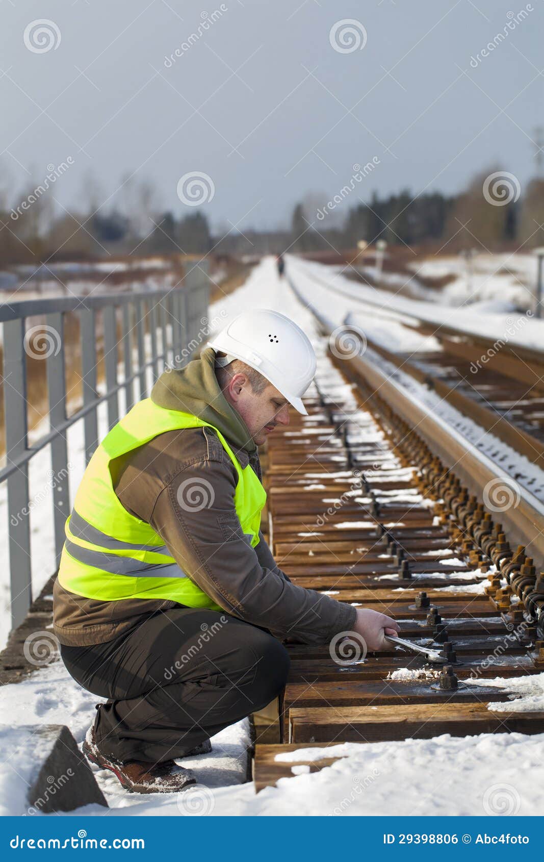Railroad Worker on the Railway Bridge Stock Photo - Image of path ...