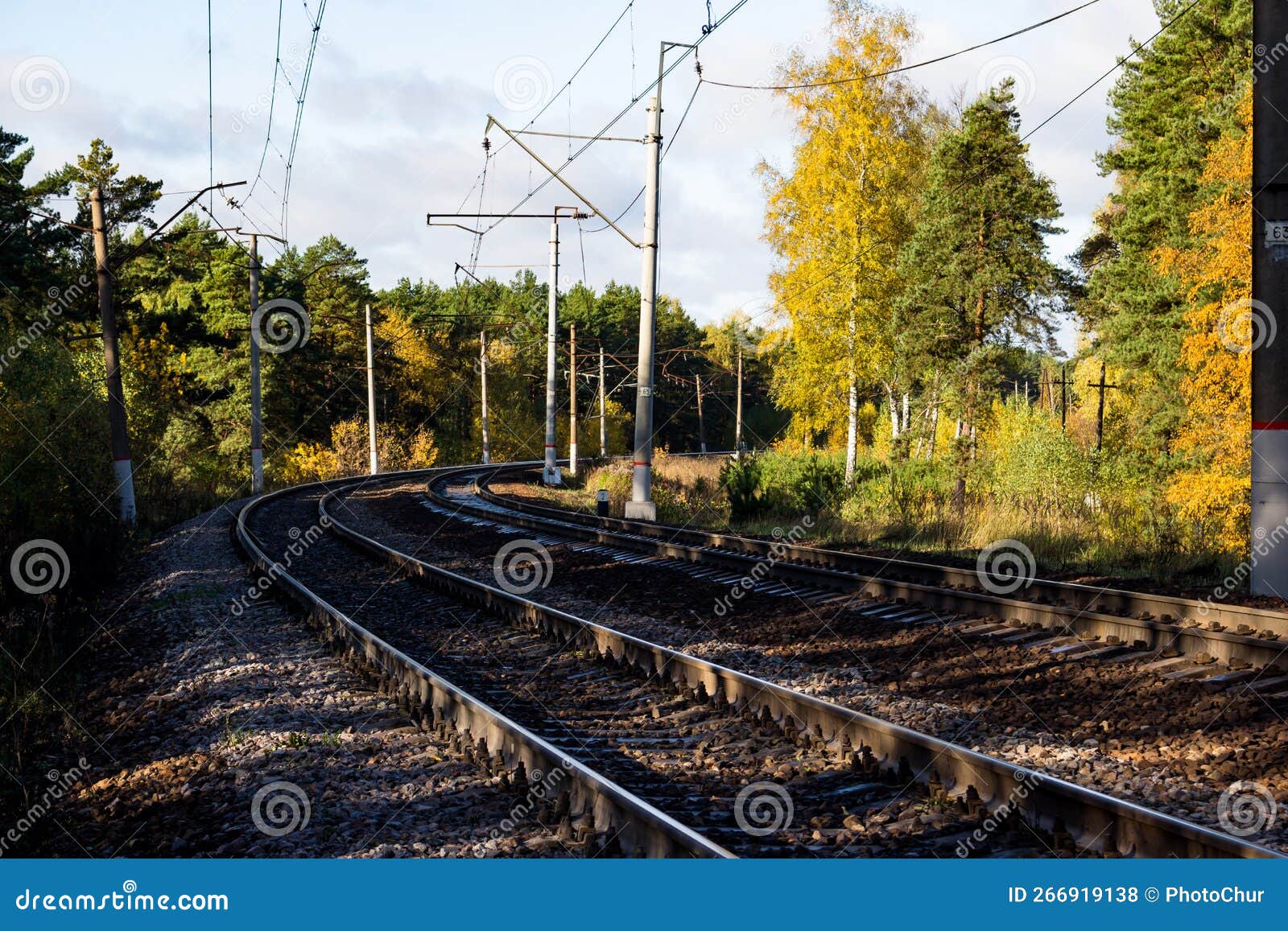 Rails on a Double-track Railway Turning Right Stock Photo - Image of ...