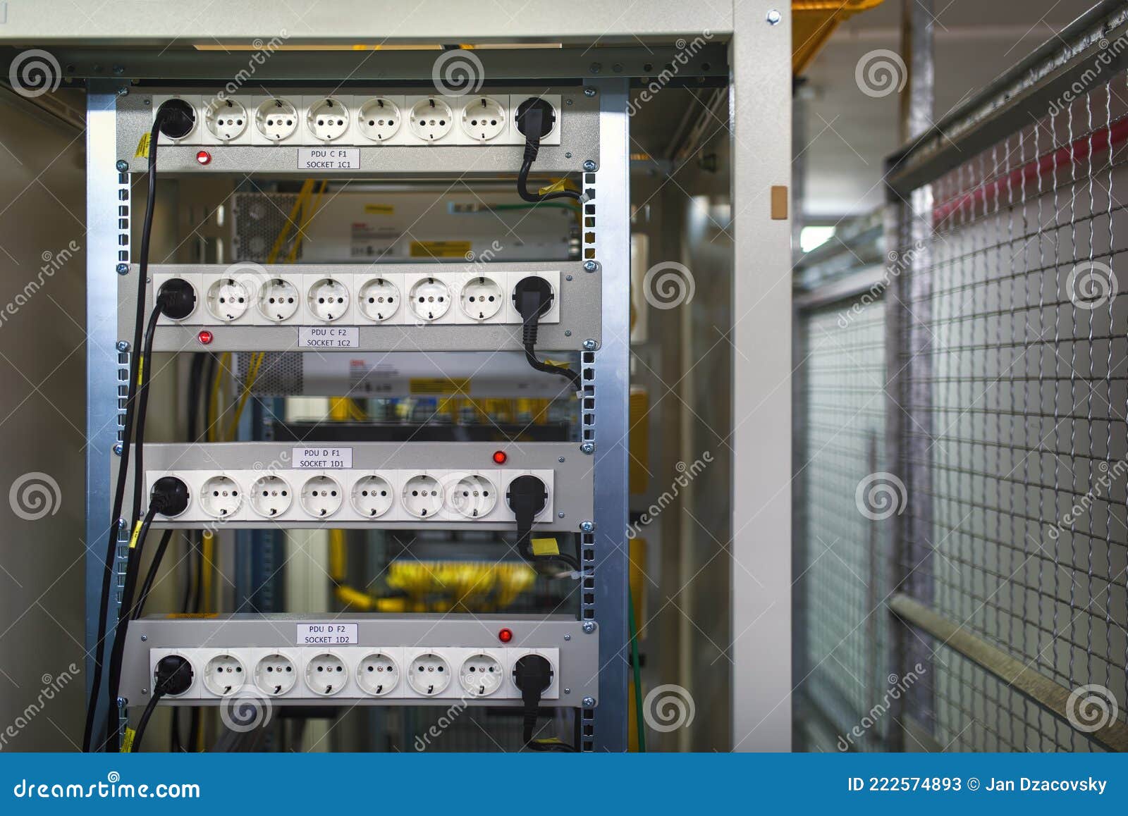 Rails with Electrical Outlets in the Server Room. Stock Image - Image ...