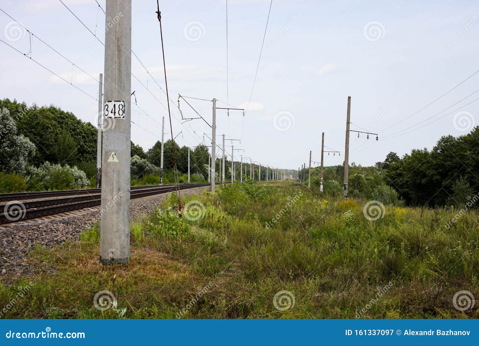Rails at Electrified Railway Corridor Stock Image - Image of railway ...