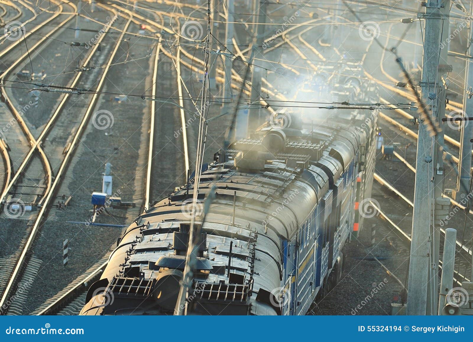 Rails Path with Train at Station Stock Photo - Image of locomotive ...