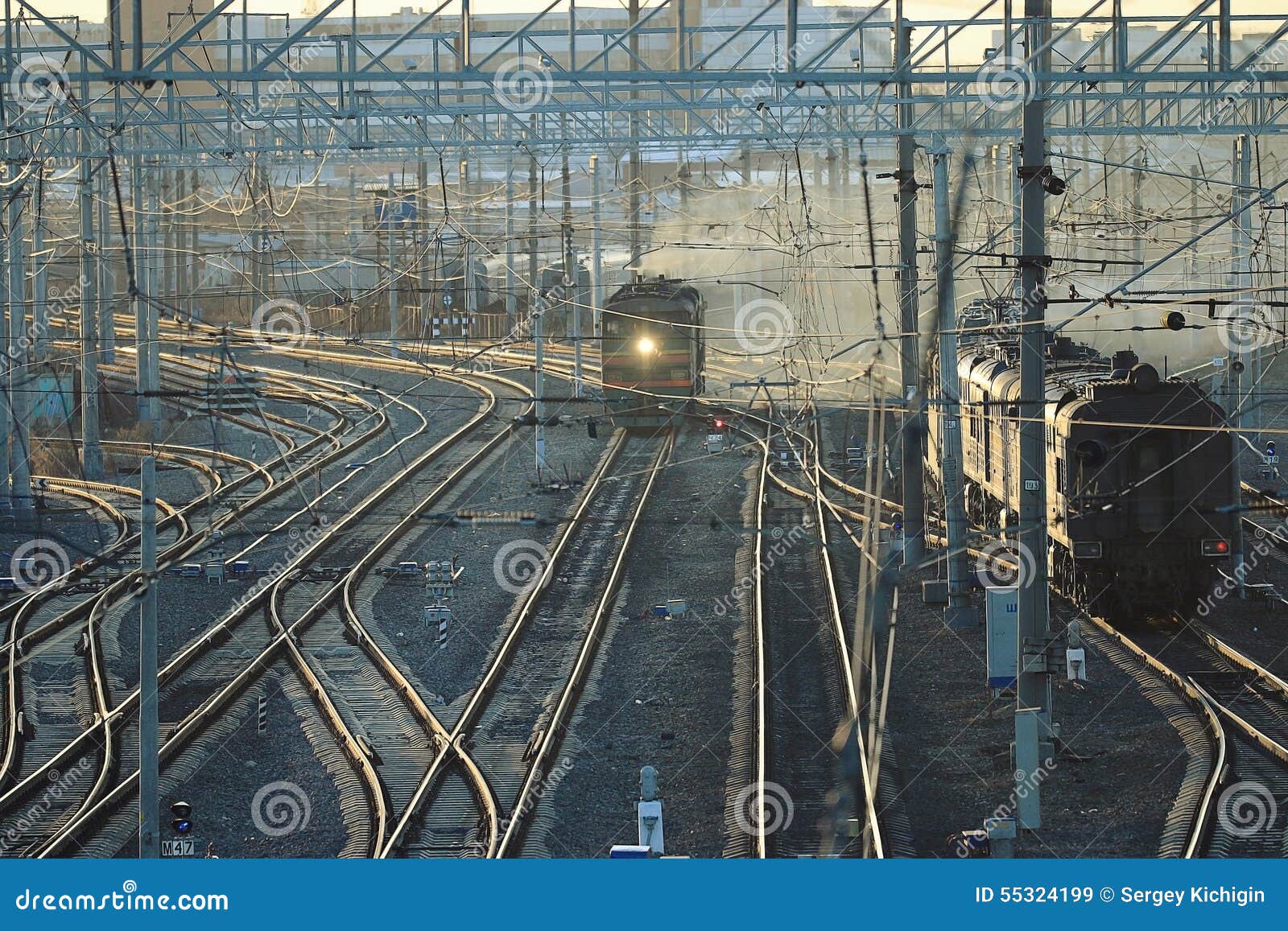 Rails Path with Train at Station Stock Image - Image of perspective ...