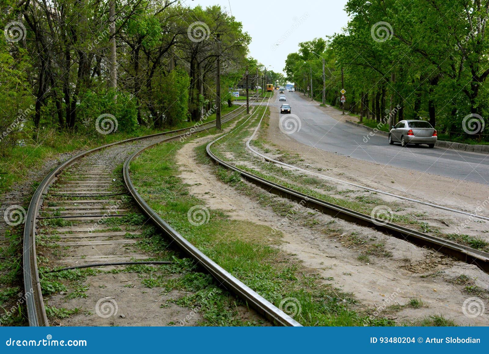 Rails road turn stock photo. Image of bright, line, green - 93480204