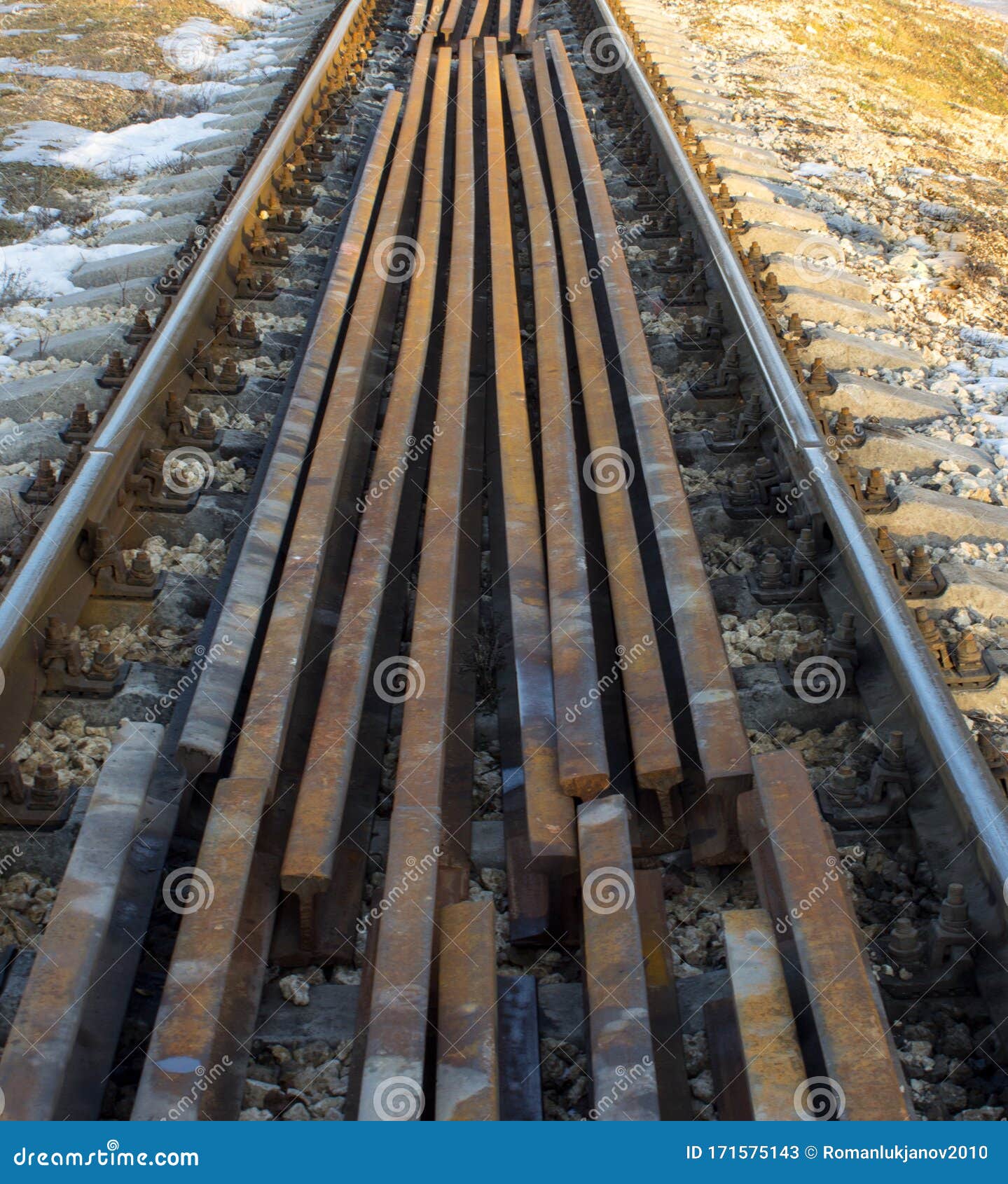 Rails in a rut stock image. Image of scrap, sleepers - 171575143