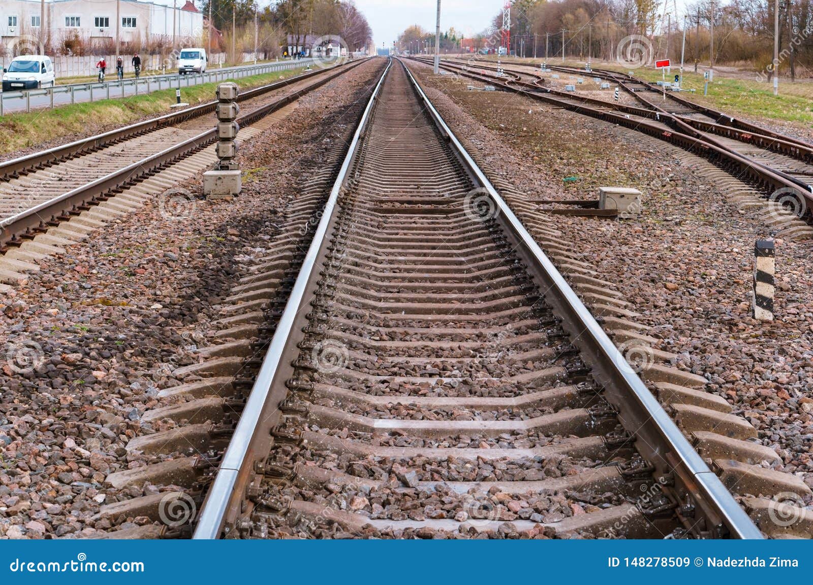 Rails in Three Rows, Railway Stretching into the Distance Stock Image ...