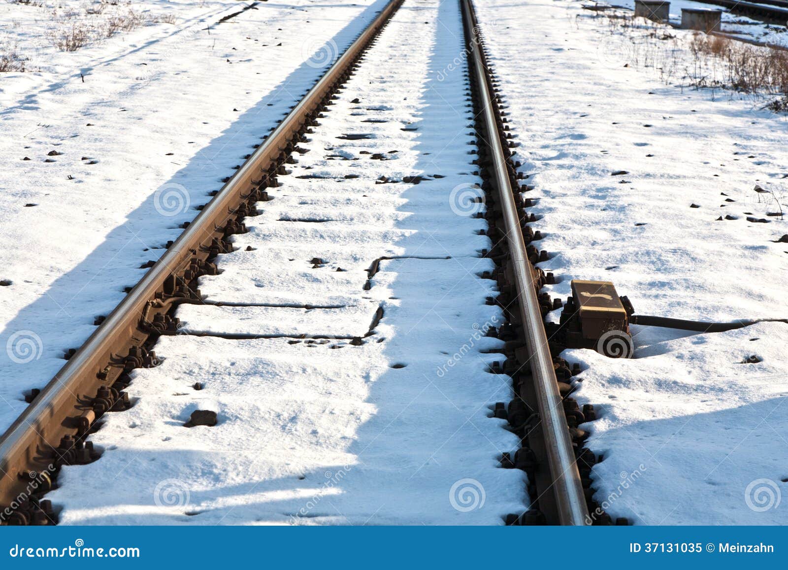 Rails in Winter at the Station Stock Image - Image of signal ...