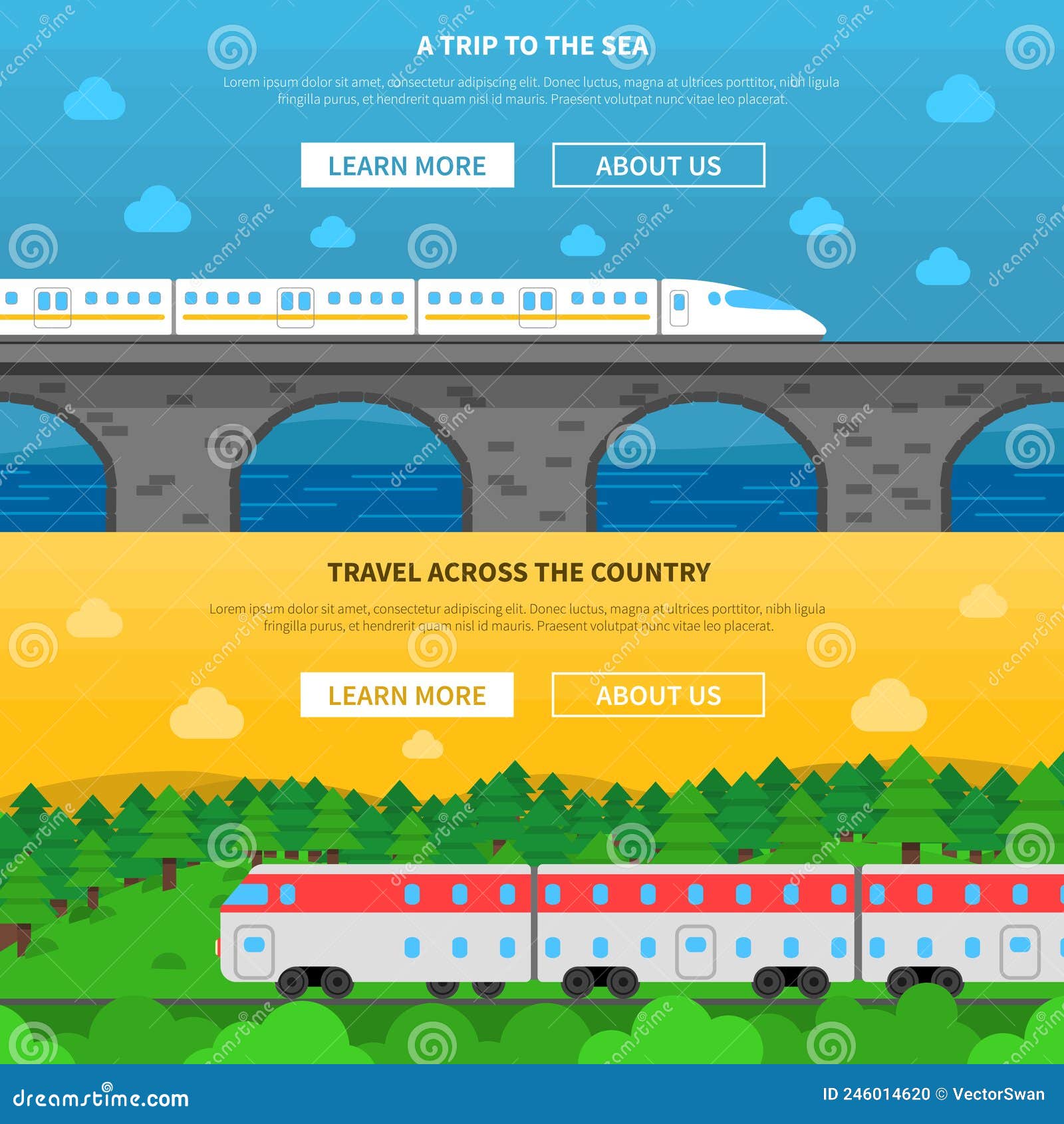 Railway banner set stock vector. Illustration of train - 246014620