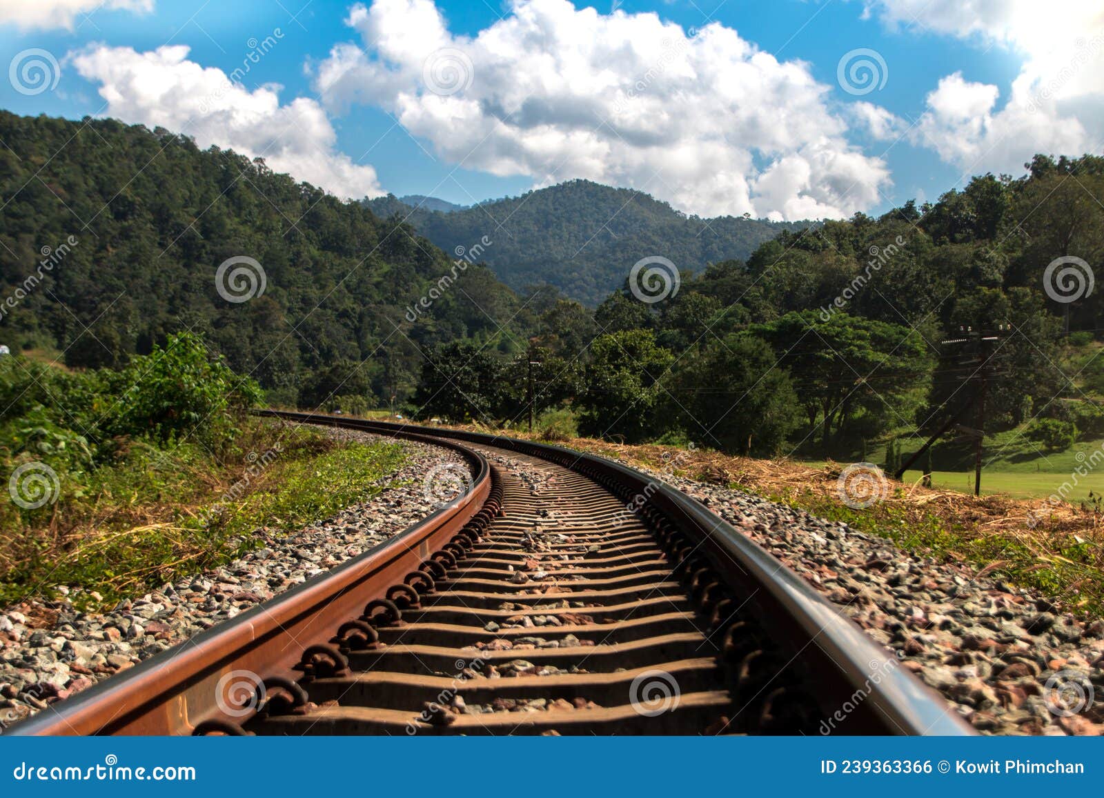 Railway on Blue Sky Background, Railway Pattern, Railway on Mountain ...