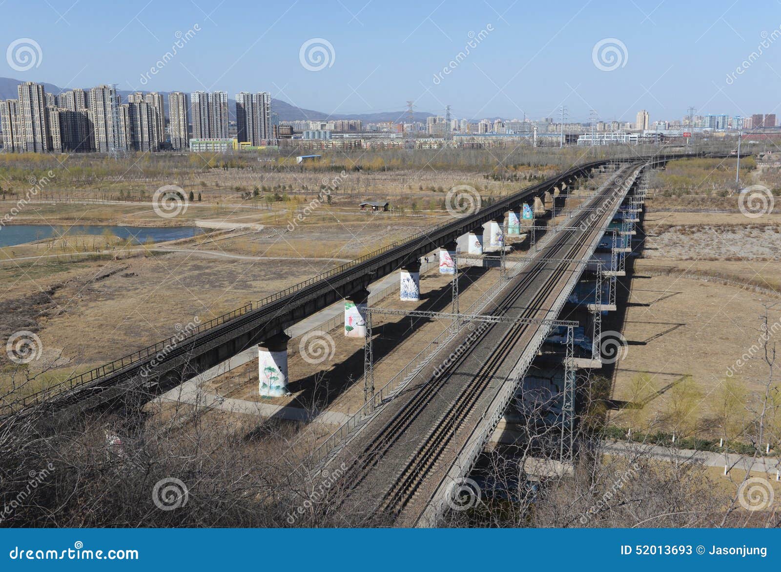 Railway on Bridge and the City Editorial Stock Photo - Image of view ...
