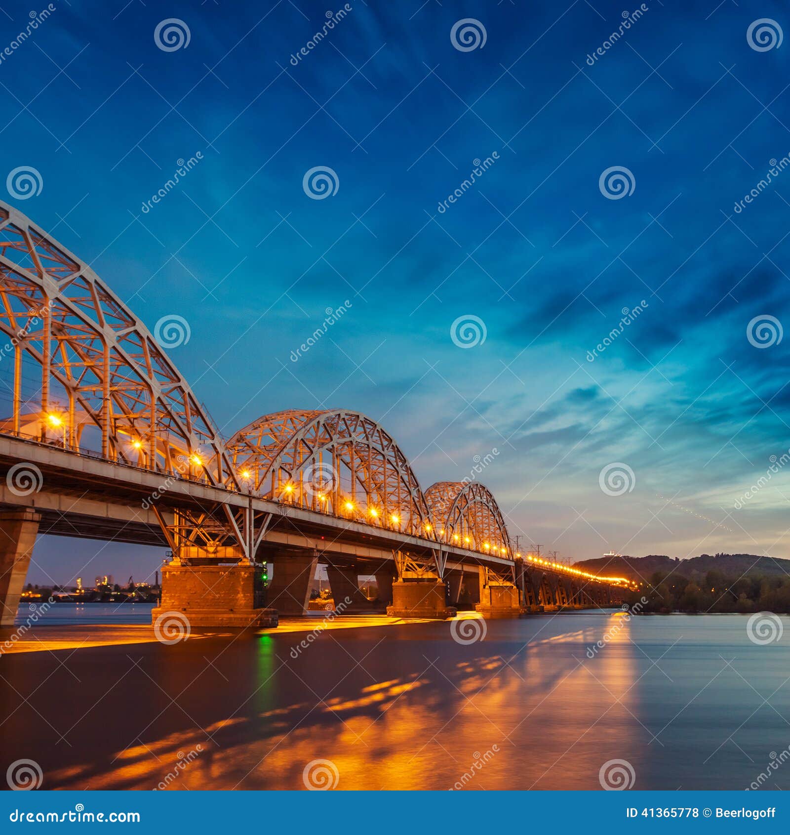 Railway Bridge in Kiev. stock photo. Image of night, clouds - 41365778