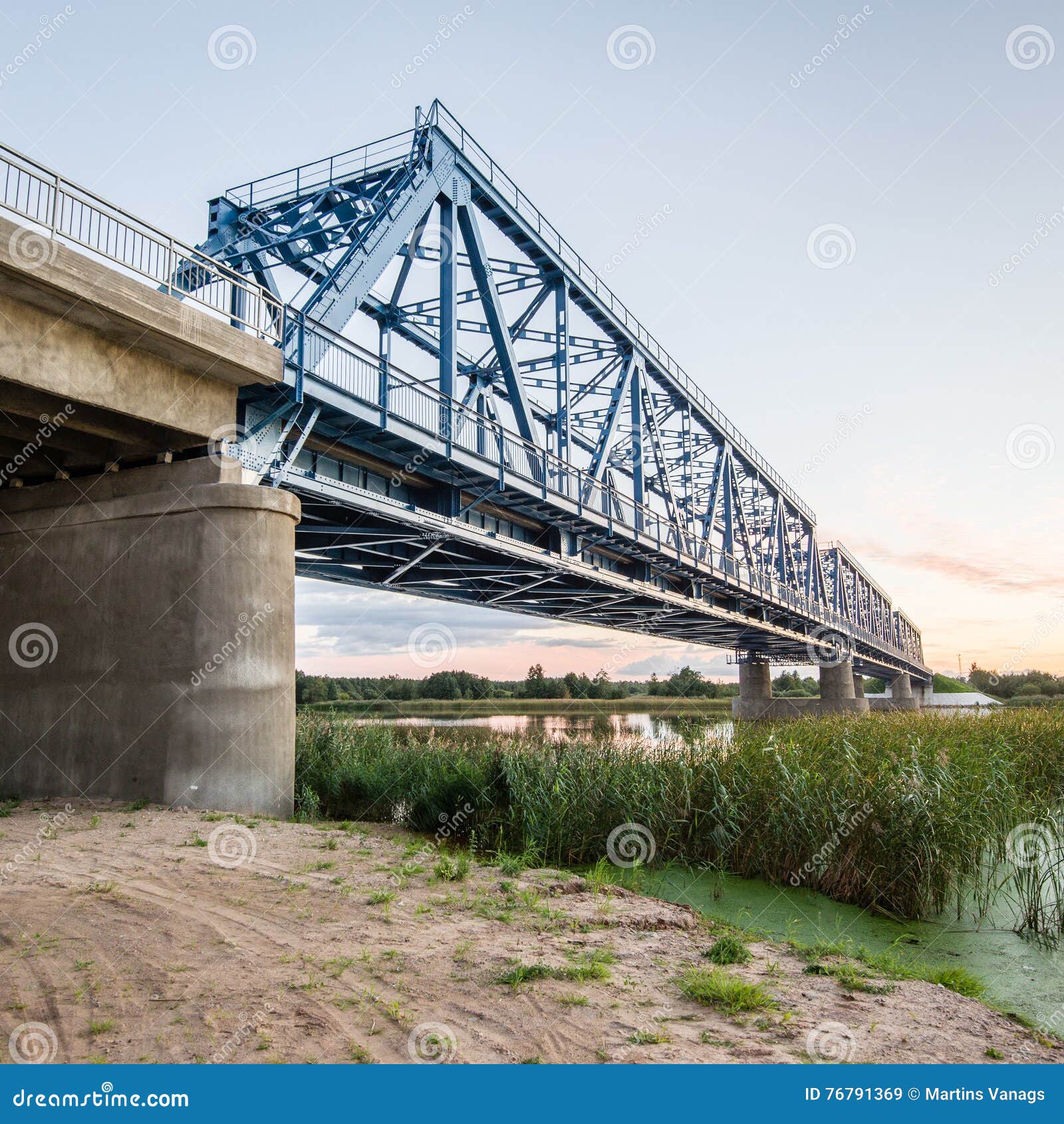 Railway Bridge with Metal Rails Near River Stock Image - Image of metal ...