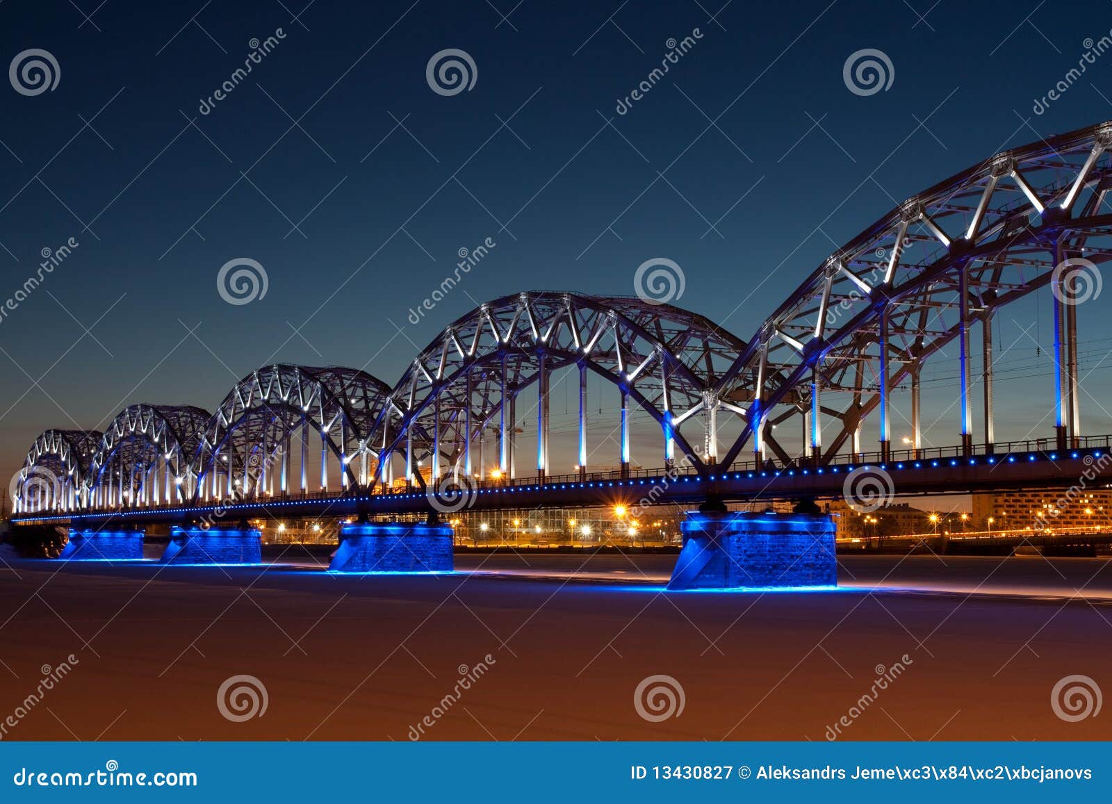 Railway bridge at night stock image. Image of long, light - 13430827
