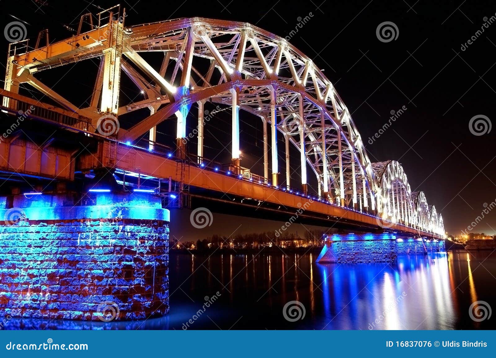 Railway bridge in night stock photo. Image of reflections - 16837076