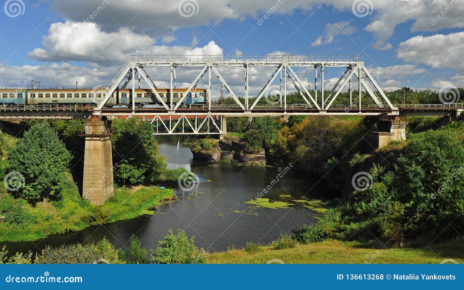 Railway Bridge Over the Beautiful River, on Which the Train Goes Stock ...