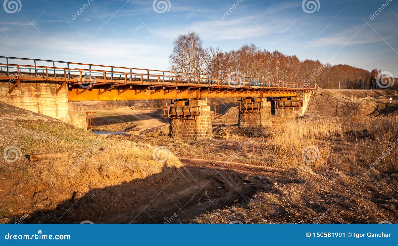 Railway Bridge Over the River Stock Image - Image of road, clouds ...