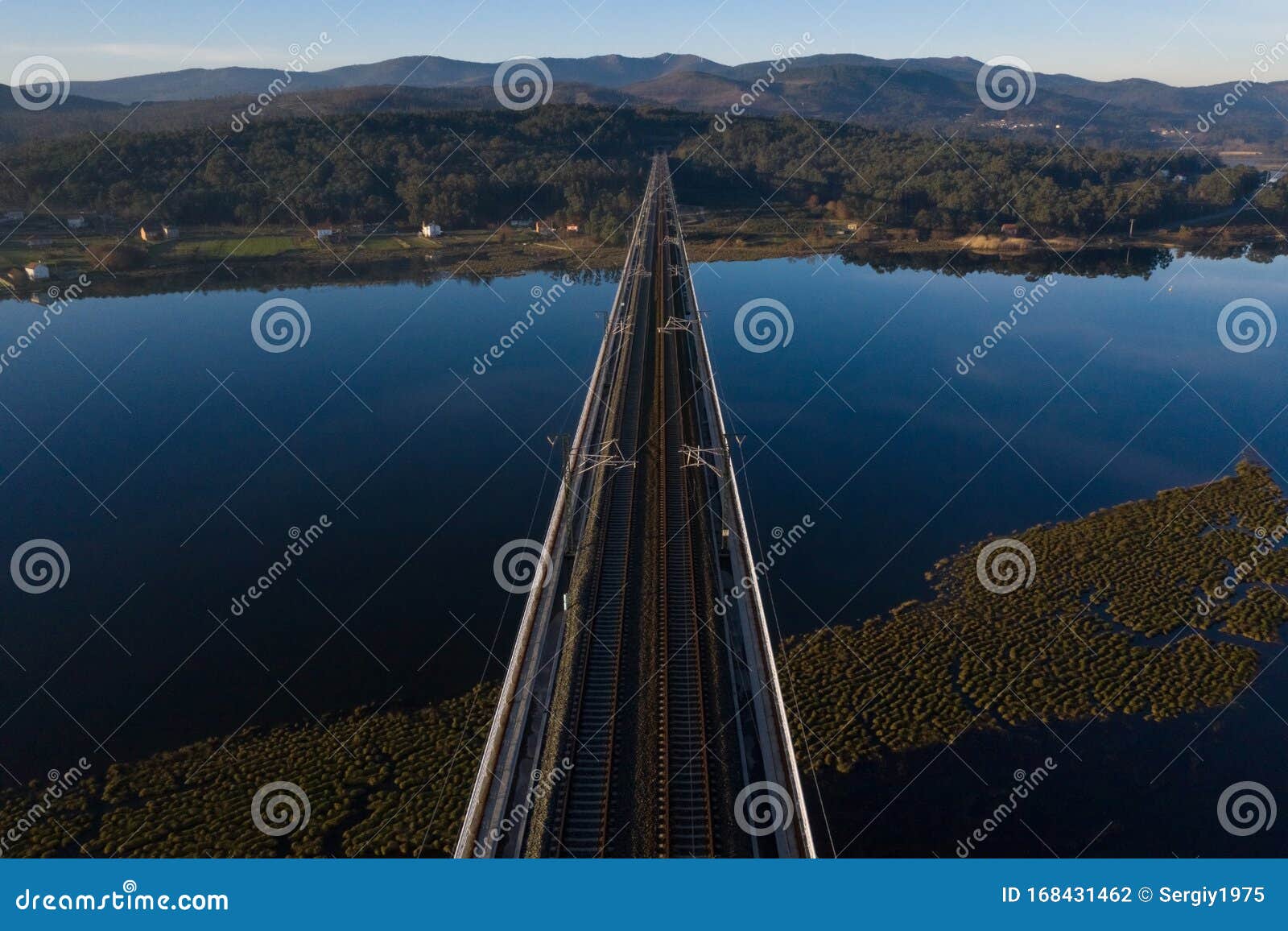 Railway Bridge Over the River Beautiful Landscape Shot from a Drone ...