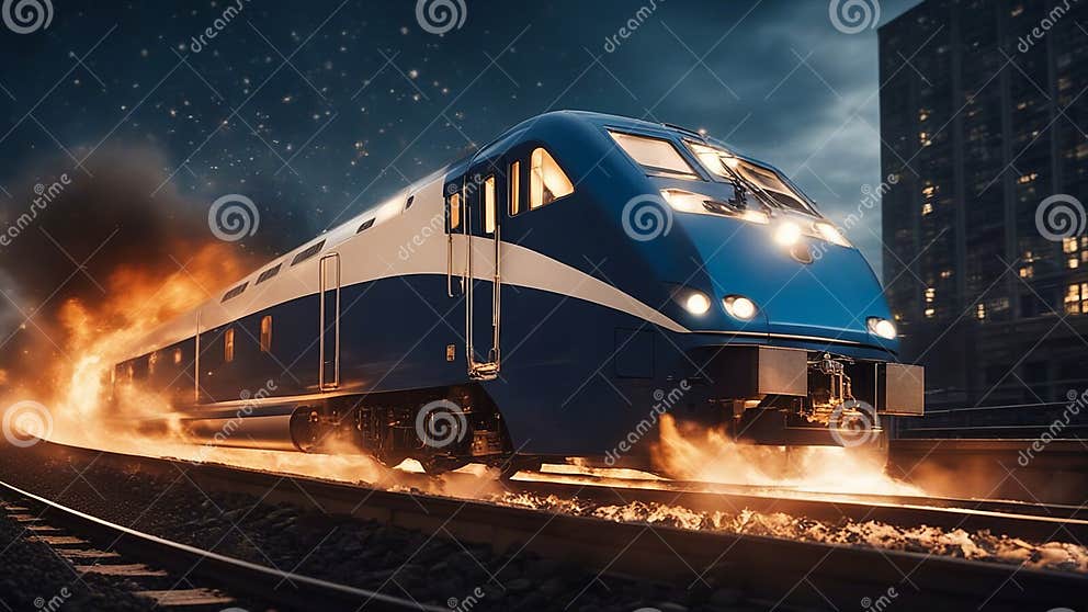 Railway Bridge Over the River a on Fire Fast Train Burning, Exploding ...