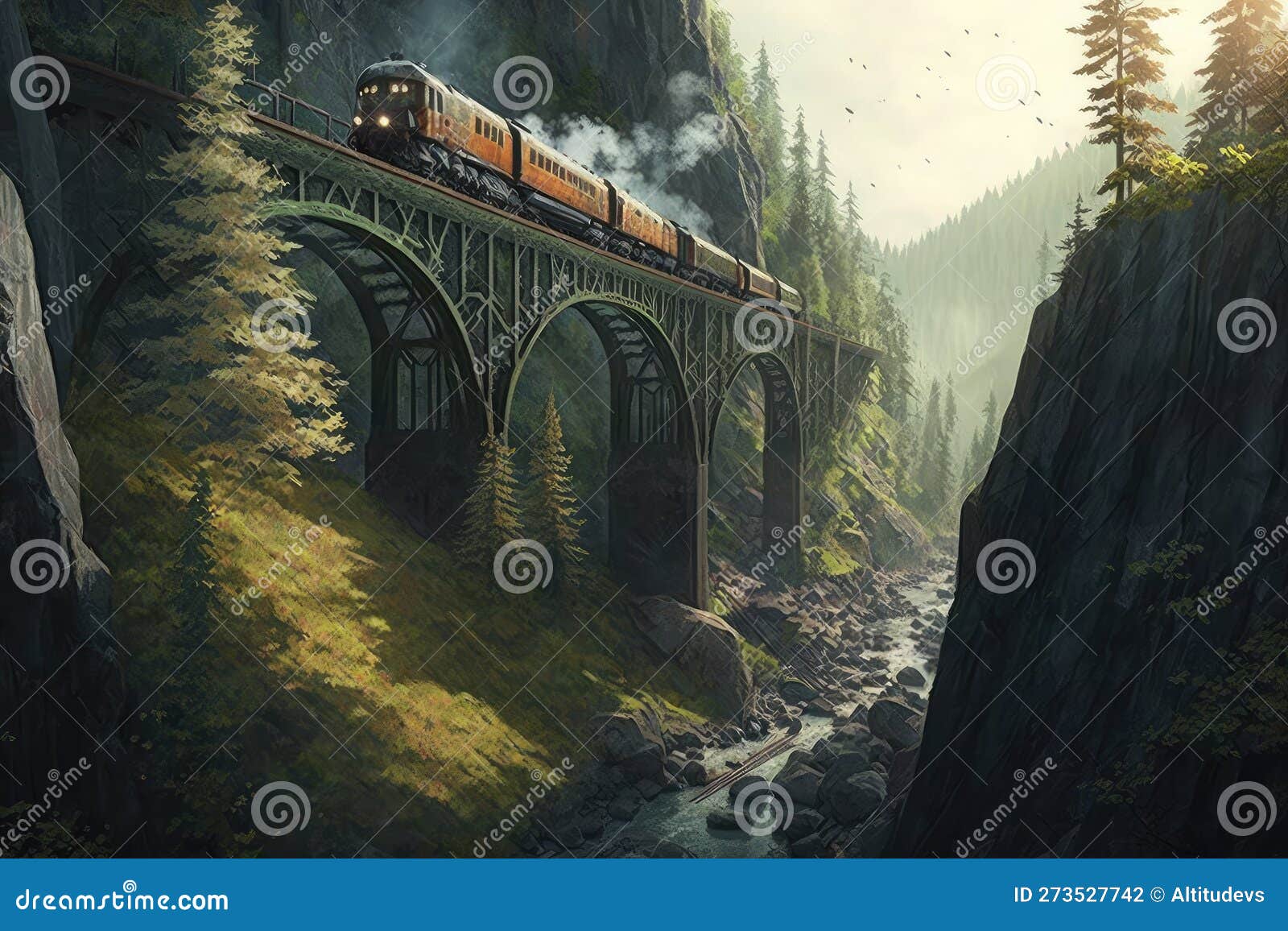 Railway Bridge, with Train Crossing Over a Deep Ravine Stock ...