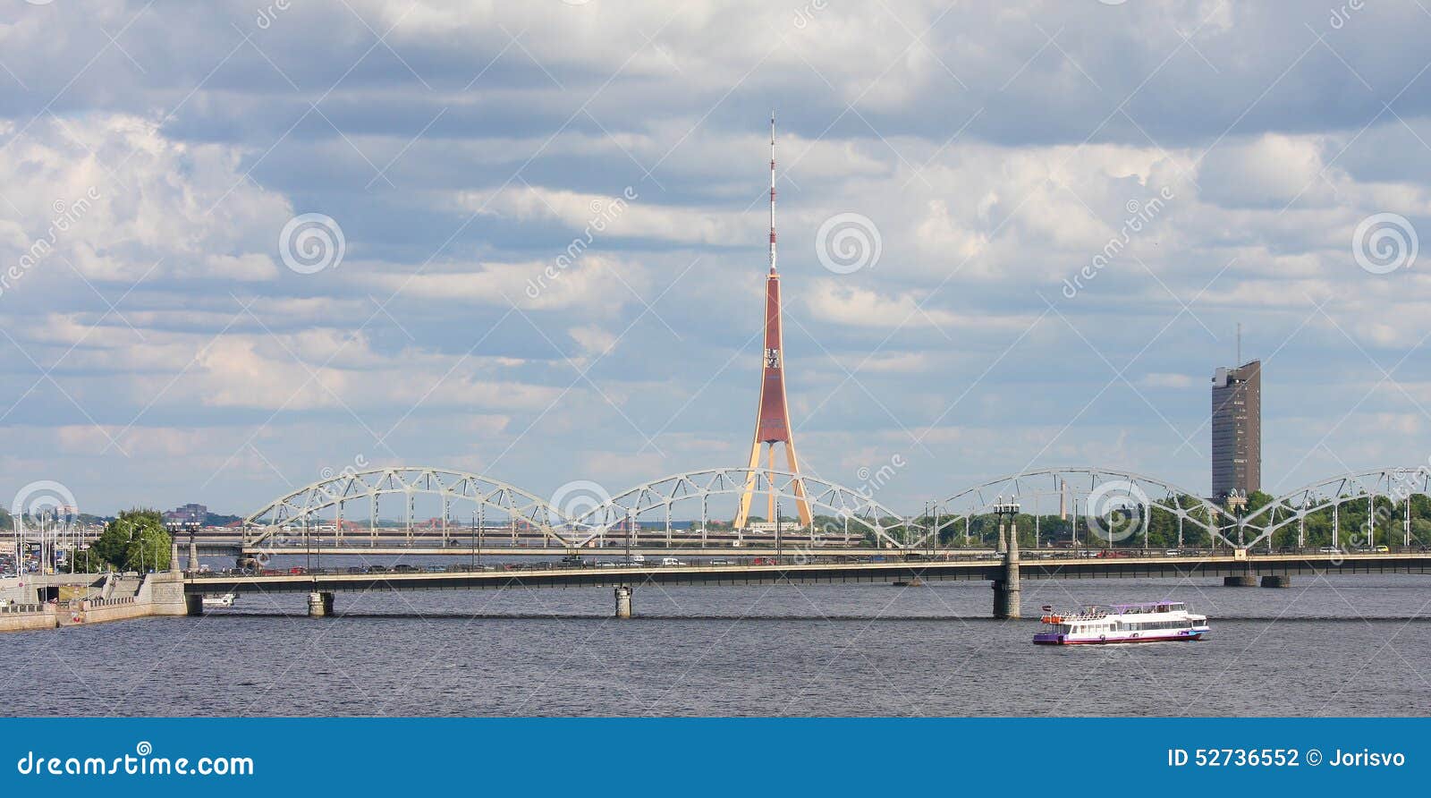 Railway Bridge and TV Tower in Riga, Latvia Stock Photo - Image of ...
