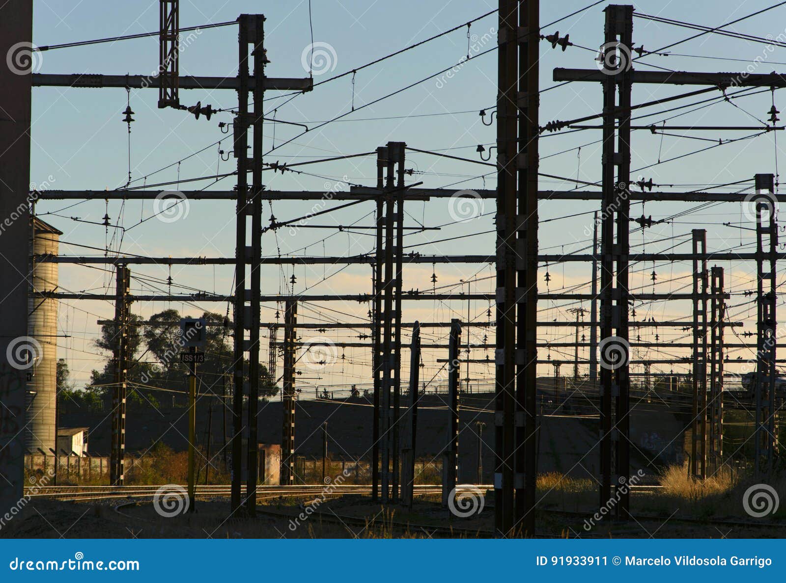 Railway catenaries stock image. Image of poles, voltage - 91933911