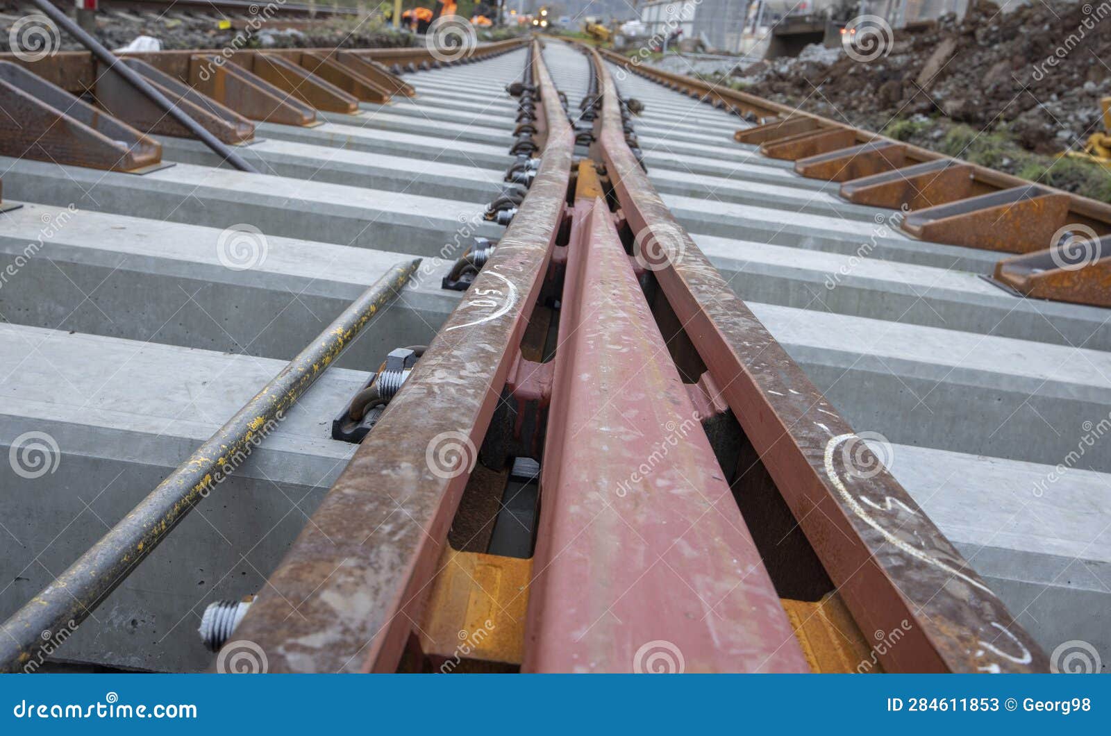 Railway Construction Site Detail with a Track Junction Stock Image ...