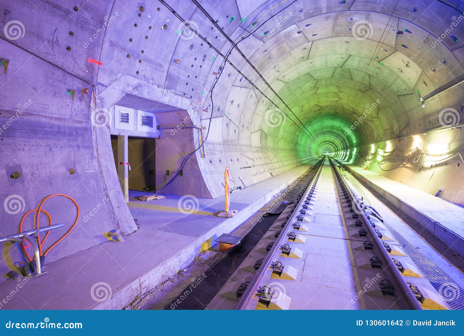 Railway Corridor Construction Illuminated by Color Lights. Stock Photo ...