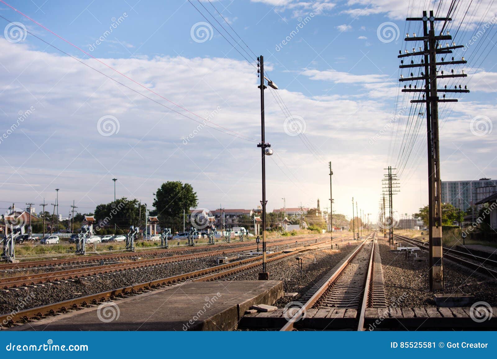 Railway Corridor. Double-track Railway Go To Station. Stock Image ...