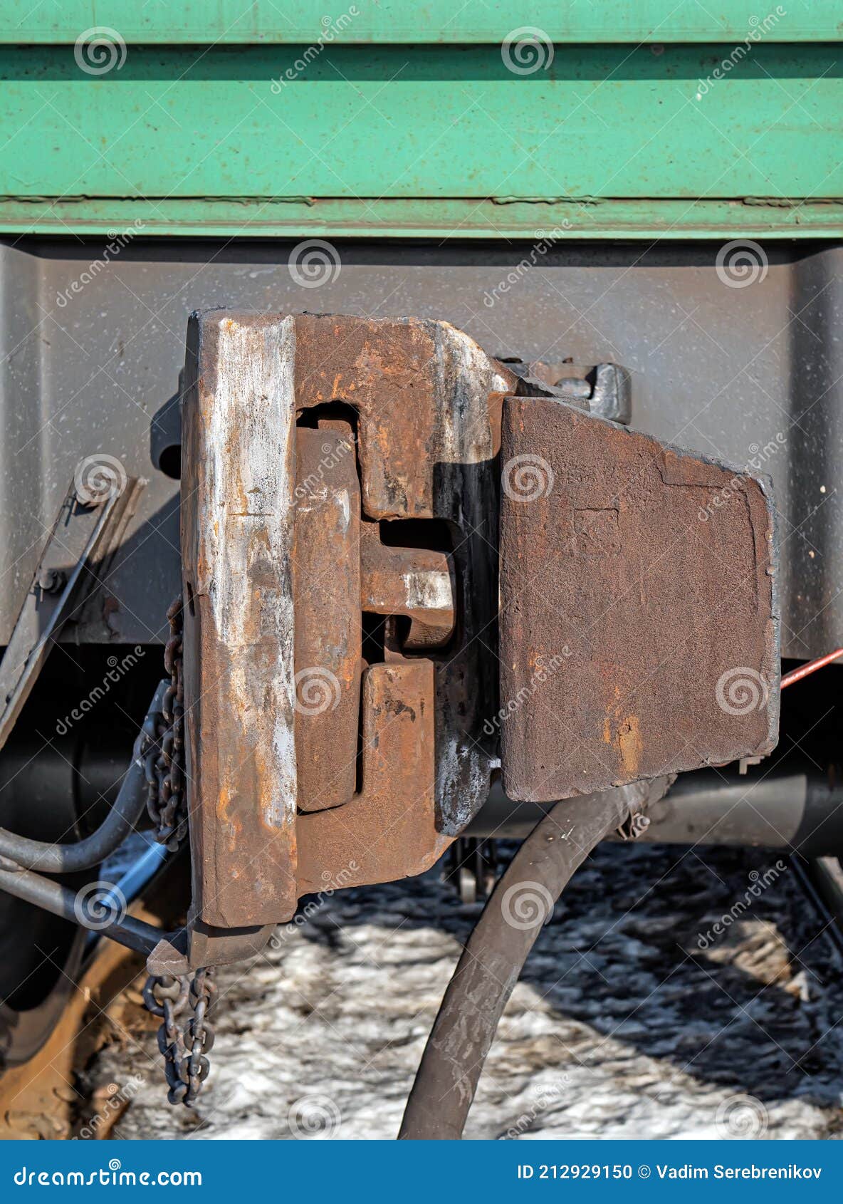 A Railway Coupler of a Freight Cars. End View of Coupler. Front View ...