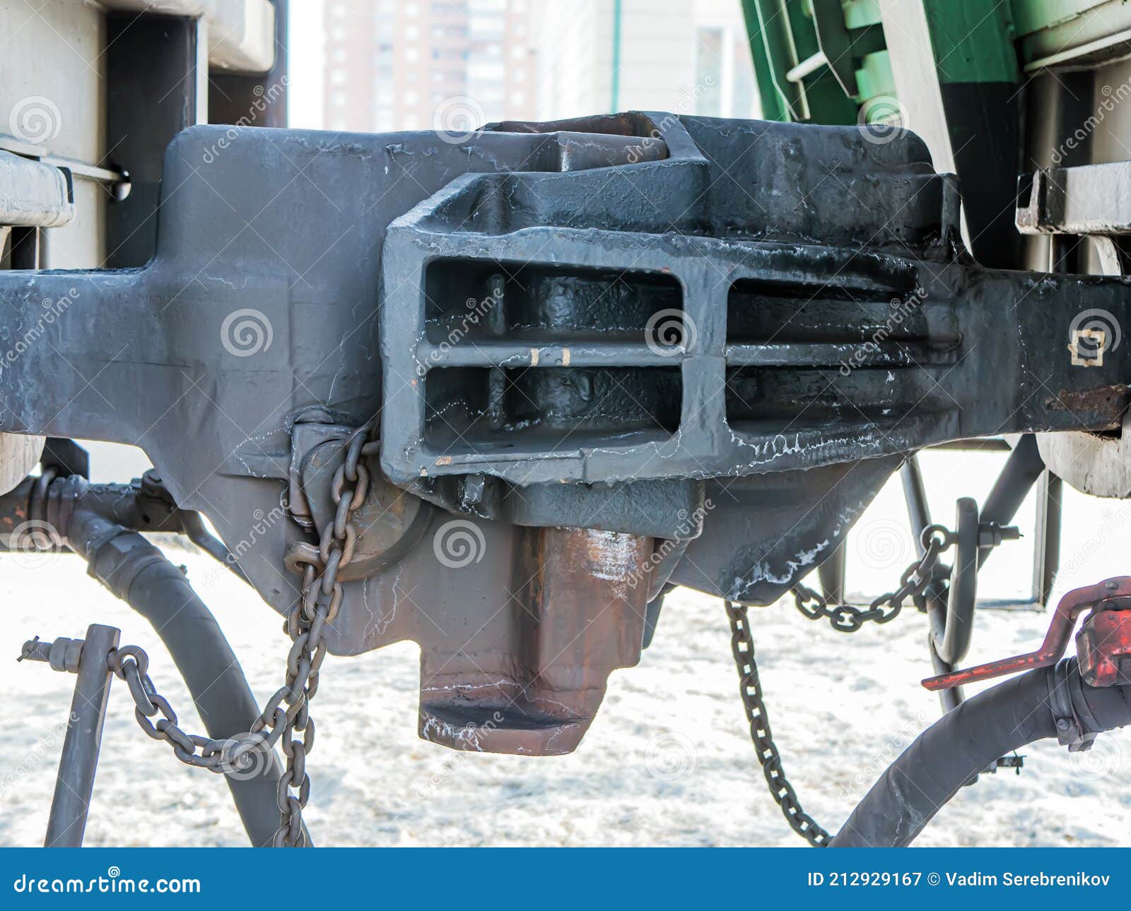 A Railway Coupler between Freight Cars. End View of Coupler, with ...