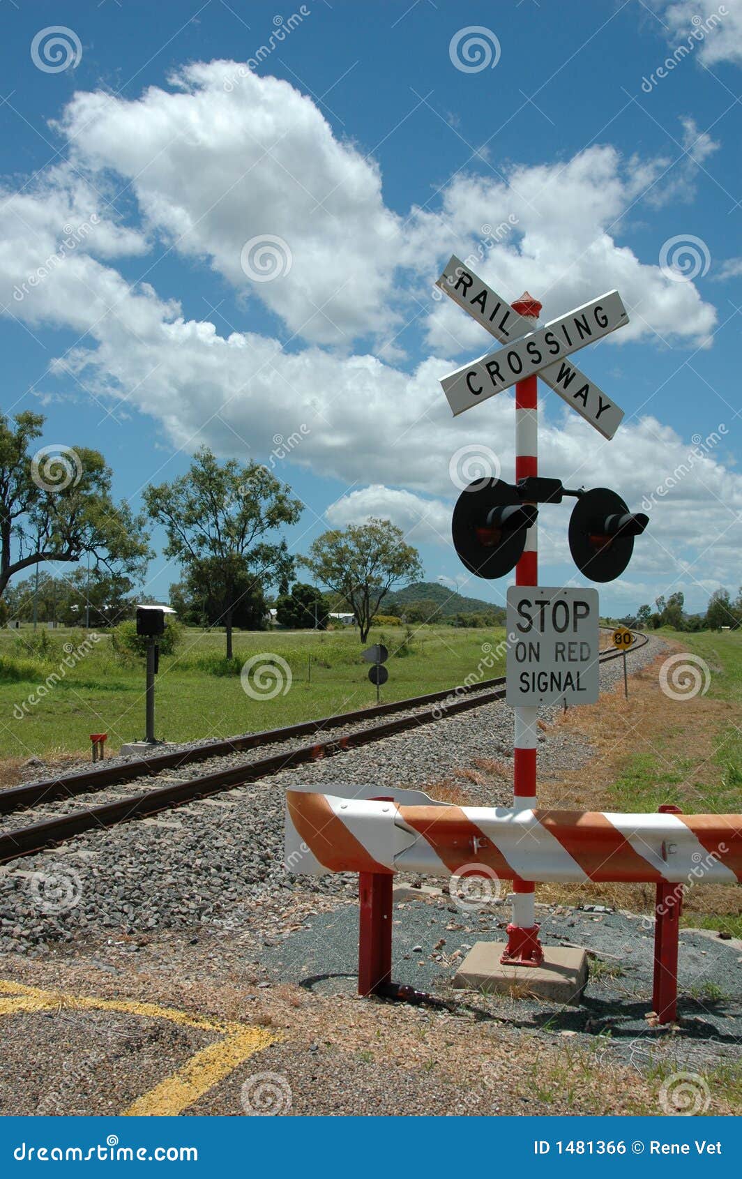 Car At A Railway Crossing. Train Travel At A Railway Crossing Stock ...