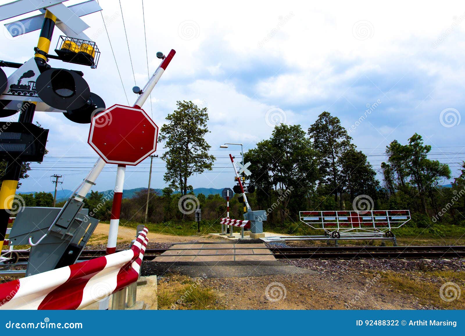 Railway crossing stock photo. Image of danger, gates - 92488322
