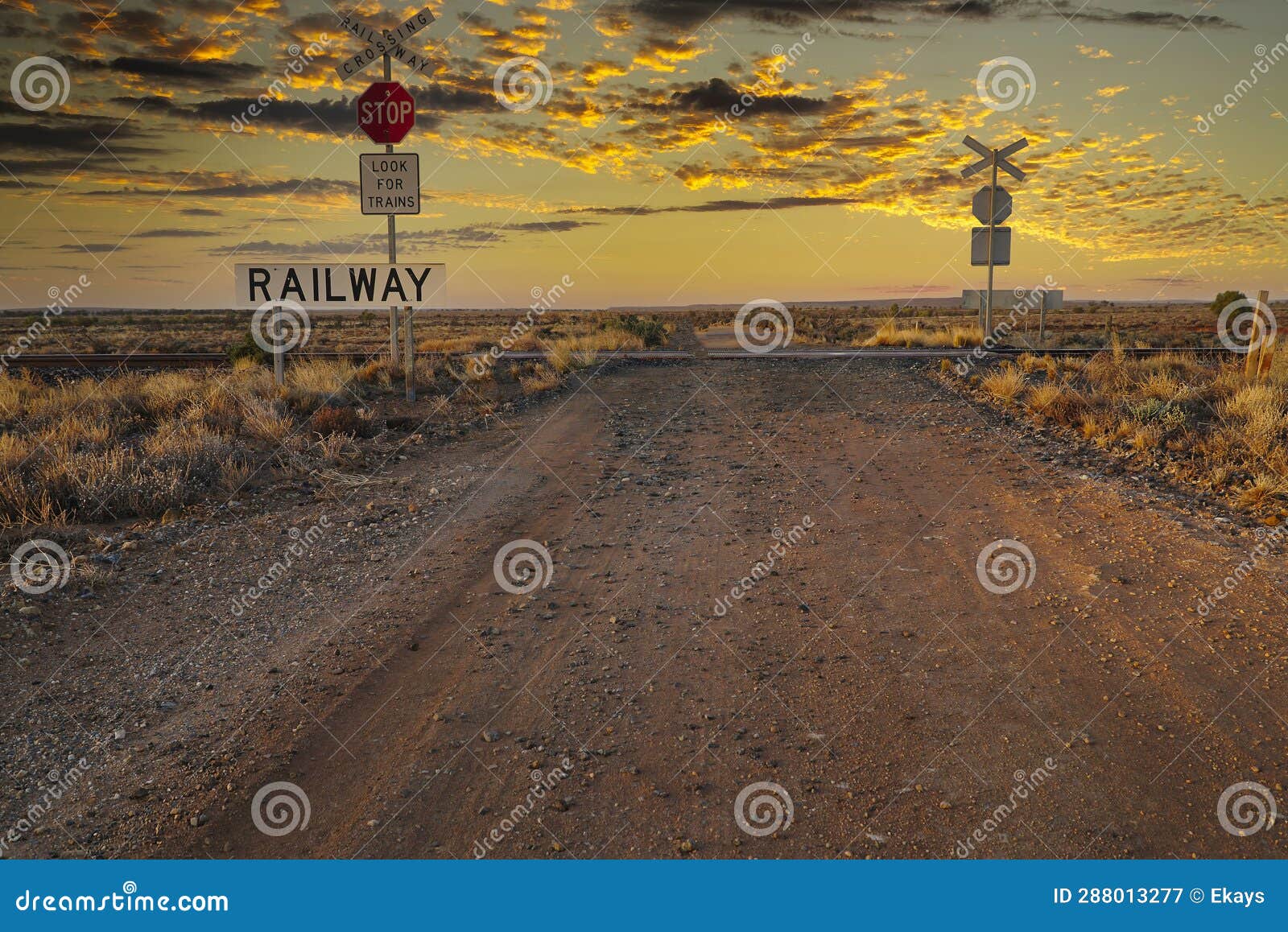 Railway Crossing in SA in the Sunset Stock Image - Image of track ...