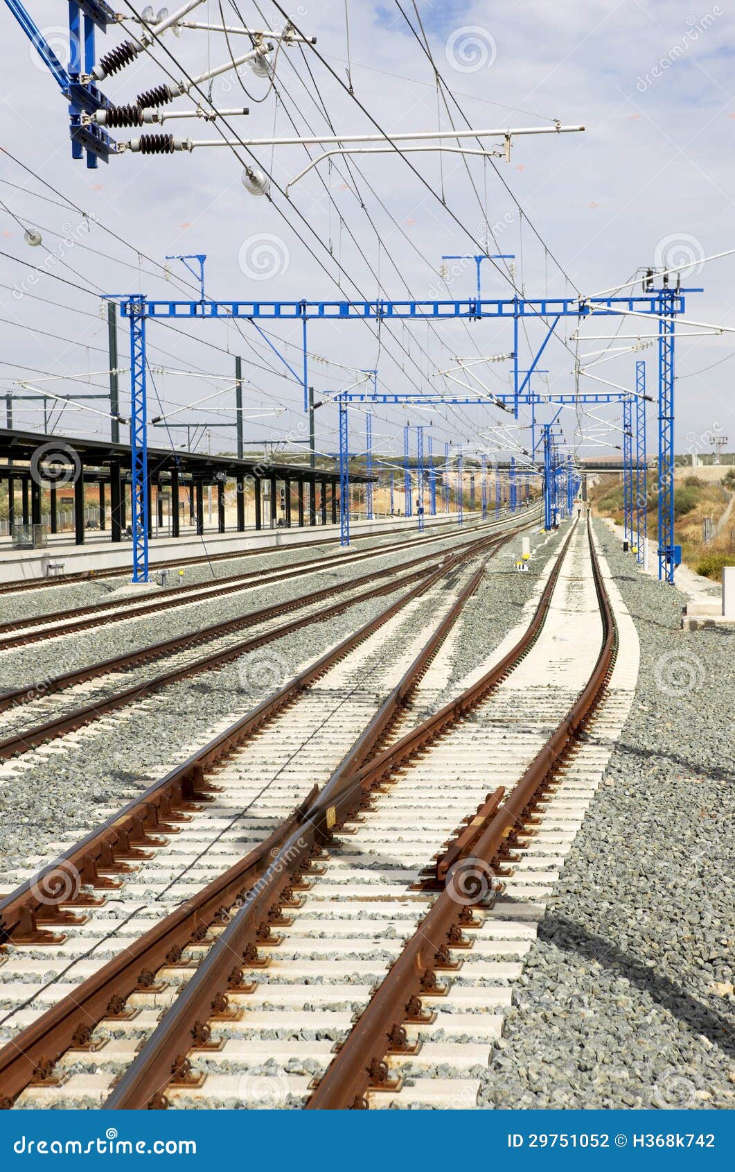 Railway with Electric Posts Stock Photo - Image of locomotive, movement ...