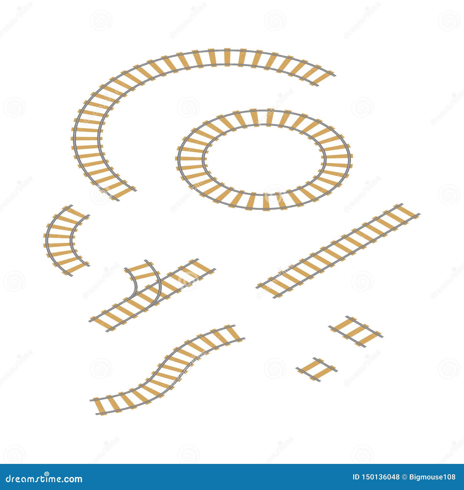 Railway Elements Parts Set Isolated on White. Vector Stock Vector ...