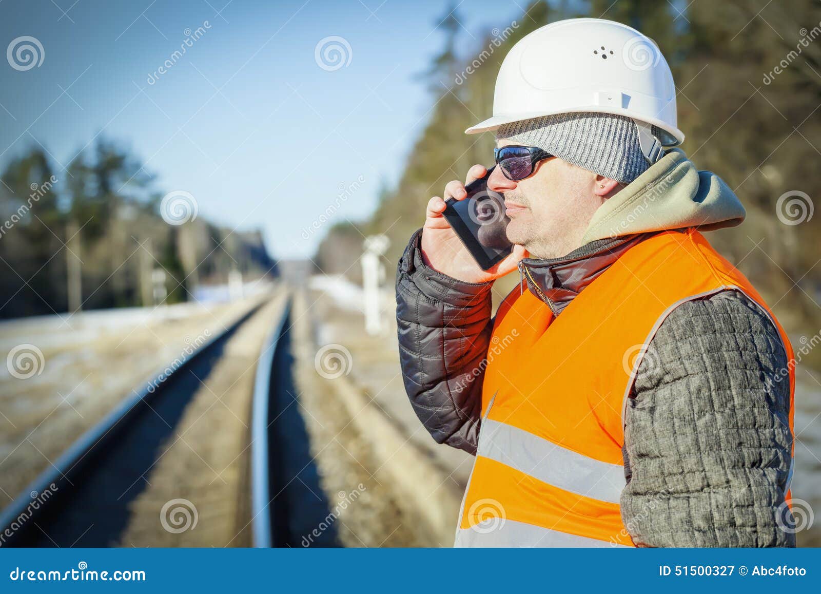 Railway Engineer Talking on the Cell Phone on Railway Stock Image ...