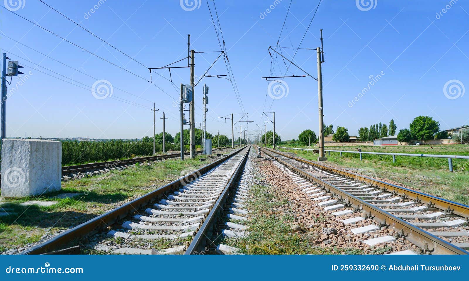 Railway in the field stock photo. Image of rail, meadow - 259332690