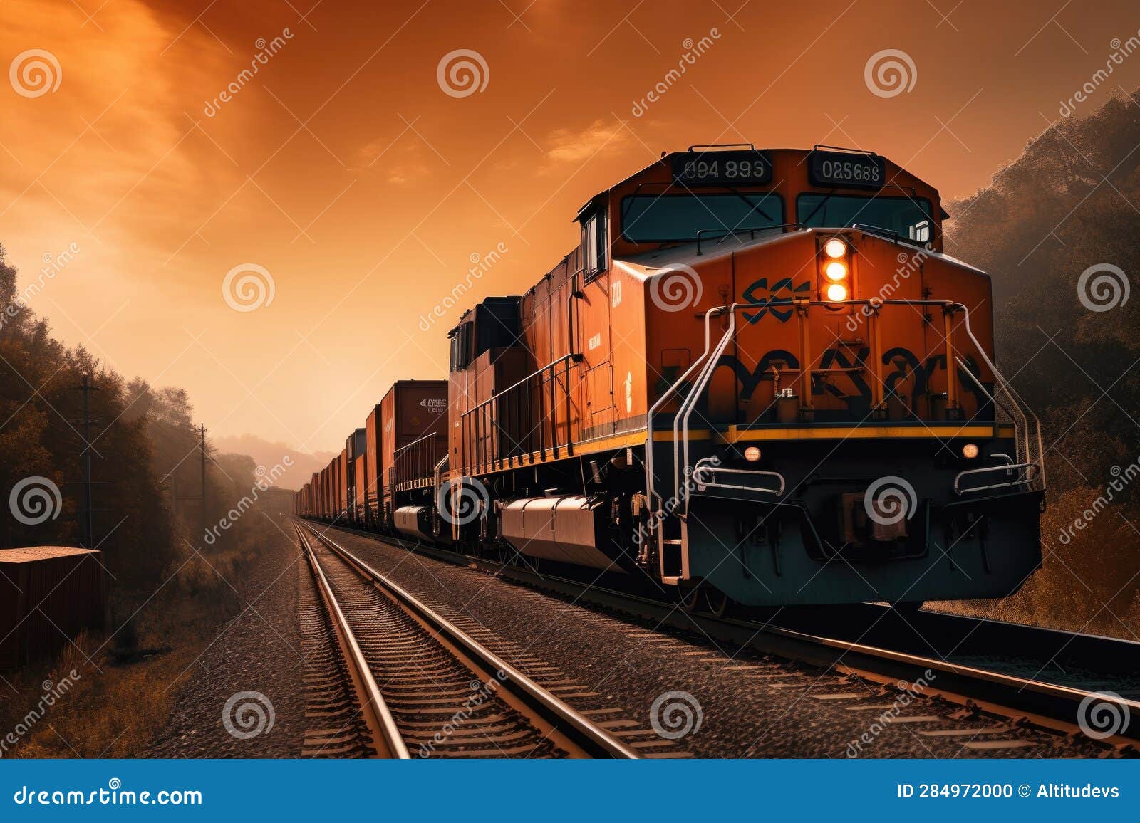 Railway Freight Train Transporting Goods Stock Photo - Image of train ...