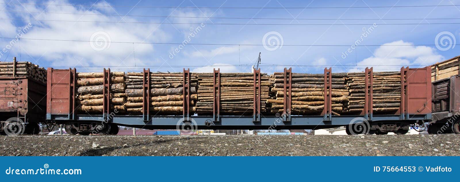 Railway Freight Wagon, Loaded with Wood Stock Image - Image of paint ...