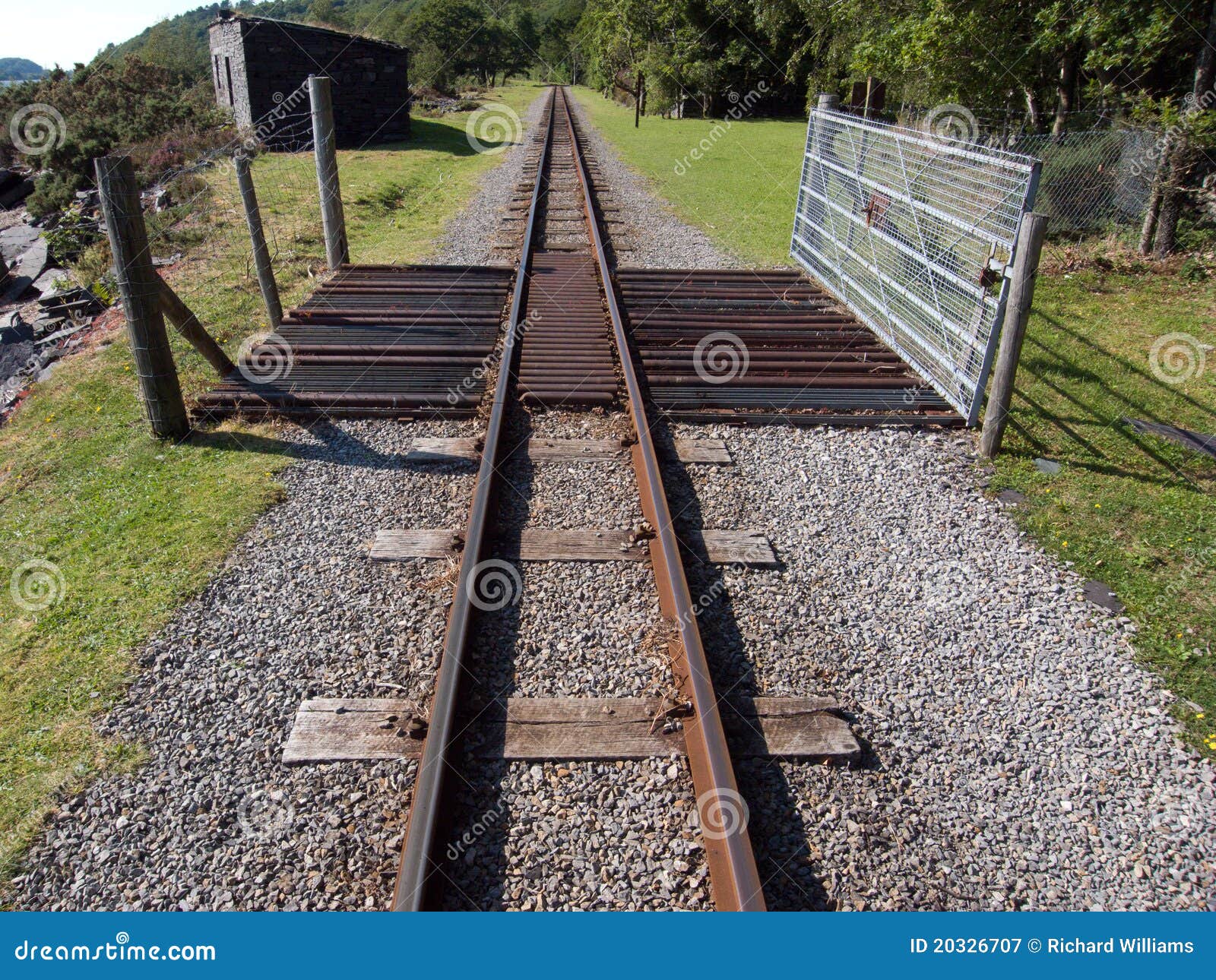 Railway with gate. stock image. Image of railway, wooden - 20326707