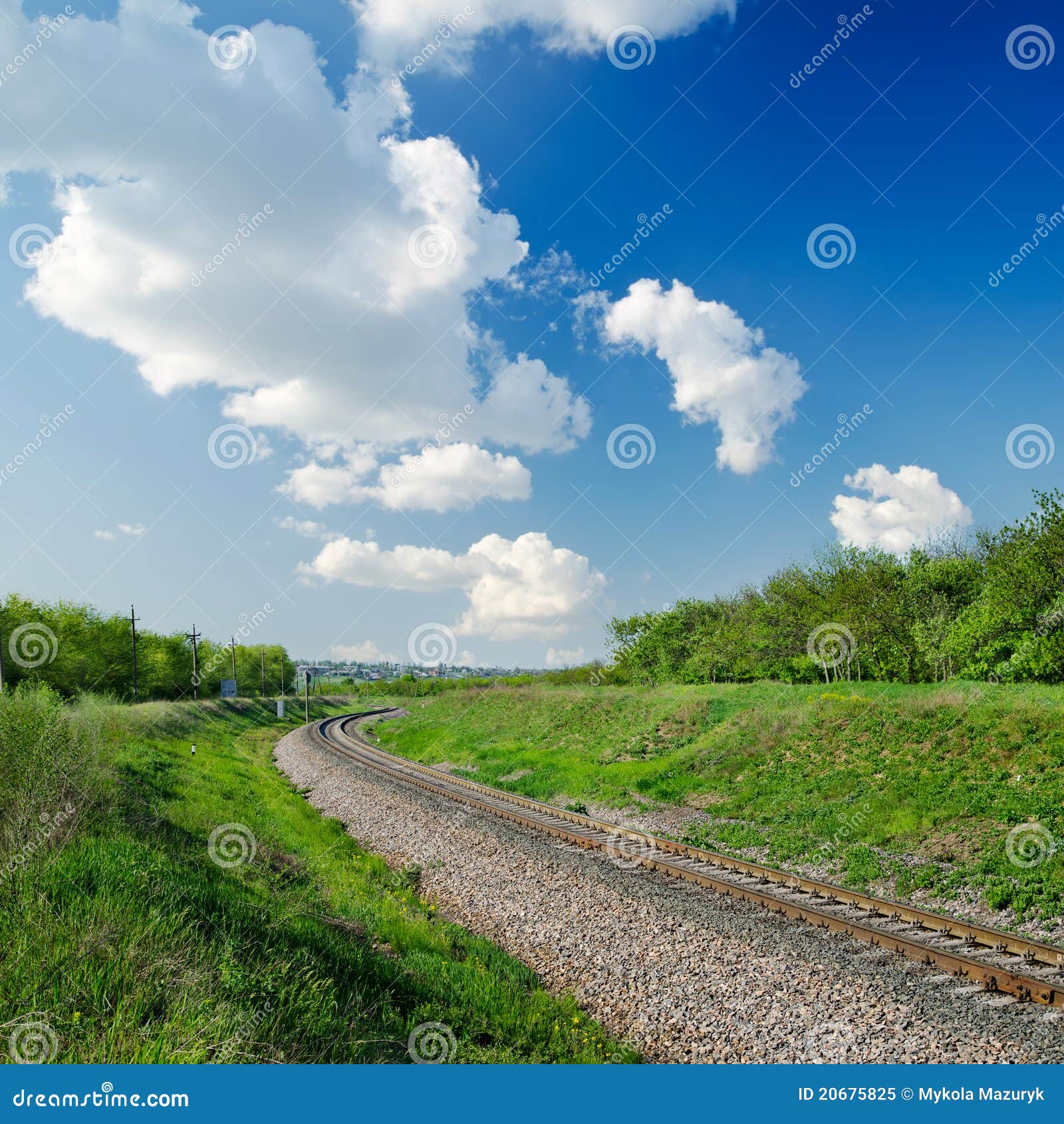 Railway in green landscape stock image. Image of cloudy - 20675825