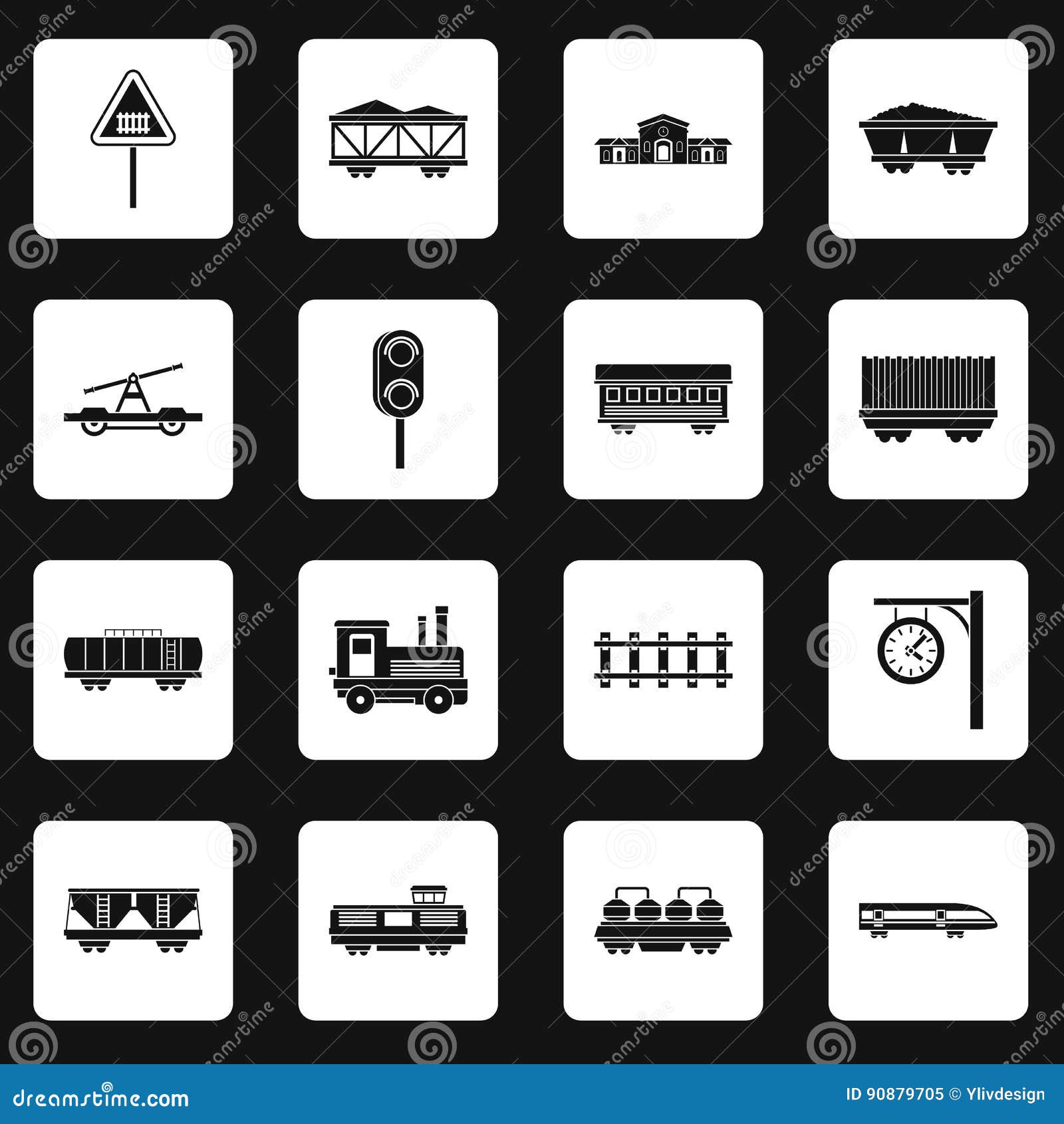 Railway Icons Set Squares Vector Stock Vector - Illustration of subway ...